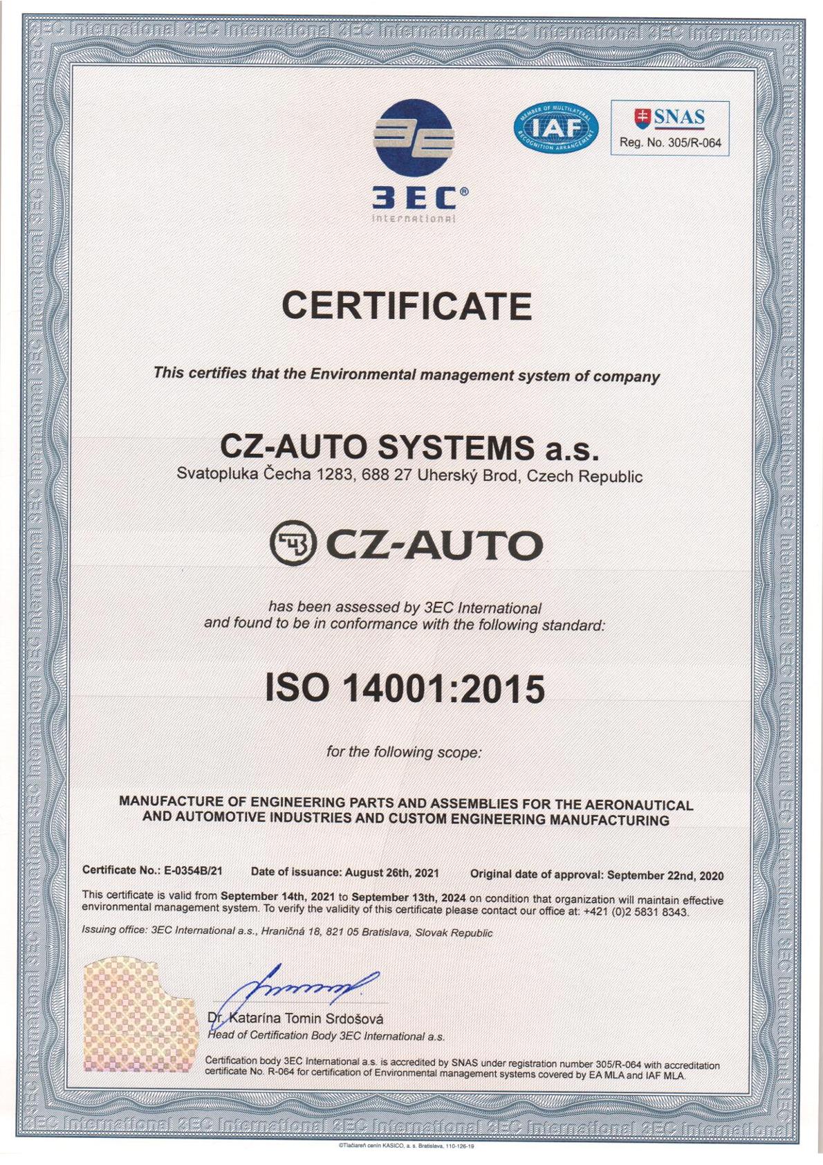 CZ-AUTO: Certificates
